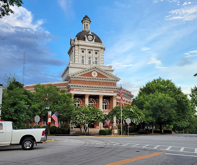 Madison's historic courthouse dominates the skyline with red-brick grandeur. Southern architecture doesn't get more impressive than this stately landmark.