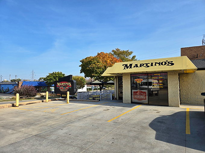 Martino's yellow awning shines like a lighthouse guiding ships to flavor harbor.