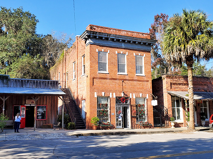 Oak trees draped in Spanish moss create nature's version of a fancy chandelier over these historic streets.