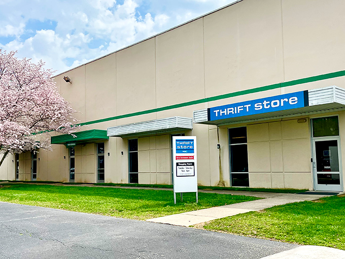 Missions Thrift Store's simple exterior masks a well-organized wonderland of affordable goods and community spirit within.