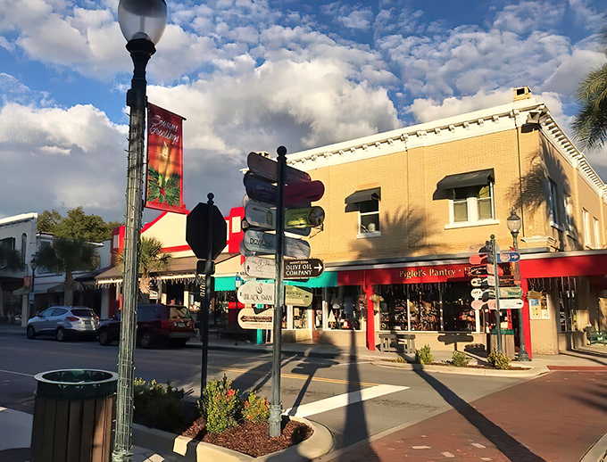 Downtown Mount Dora shines with charming shops, colorful signs, and a warm small-town vibe perfect for strolling and exploring.
