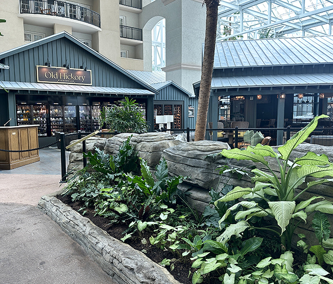 Old Hickory looks like a luxury cabin that somehow landed in a tropical atrium. Those stone planters aren't decoration&mdash;they're to keep you from floating away in beef ecstasy.
