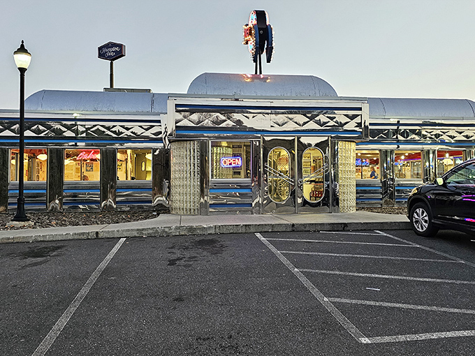 Pine Grove Diner's crisp white exterior with red accents looks like the platonic ideal of "diner" that exists in all our memories.