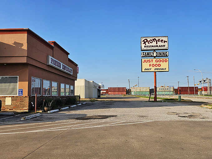 Pioneer Restaurant's no-nonsense exterior suggests serious comfort food awaits inside those brick walls.