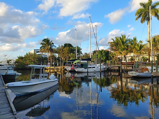Boater's paradise in Port Salerno! This mirror-like canal reflects dreams of seafood dinners and "sorry boss, can't come in" Monday calls.