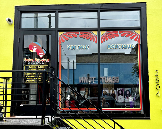 You can't miss Retro Rewind's sunshine-yellow exterior &ndash; as bold and vibrant as the vintage treasures waiting inside.