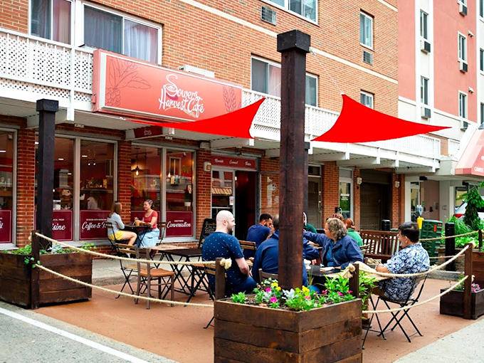 Brick building breakfast spot where college town meets comfort food in the most delicious way possible.