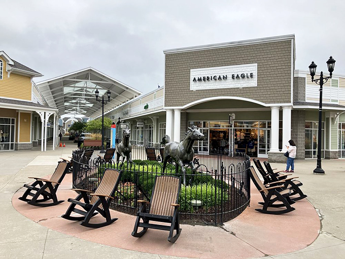 Pull up a rocking chair by the horse fountain and enjoy Tanger Outlets Pittsburgh&mdash;where American Eagle and more await in this neighborly shopping village.