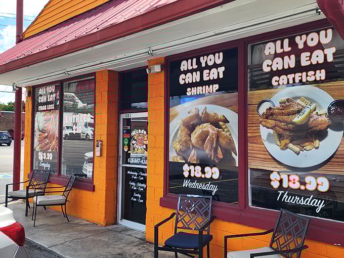 Orange you glad you found this place? That bold color screams confidence in their catfish game.