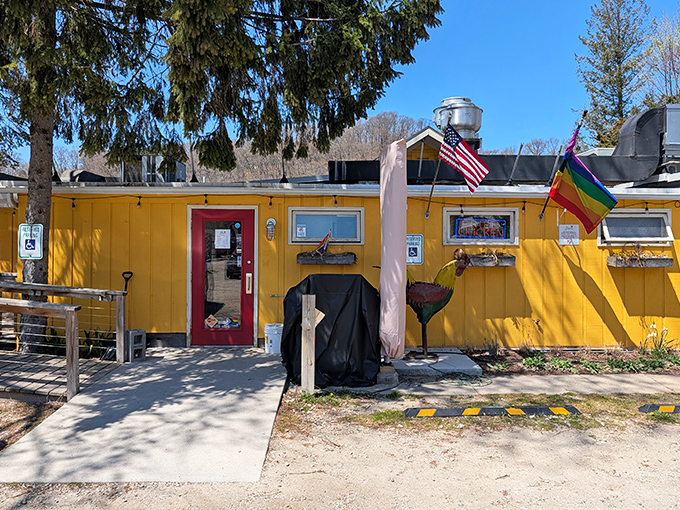 This sunshine-yellow building is like a treasure chest of Southern cooking secrets, hiding in plain sight along Michigan's coast.