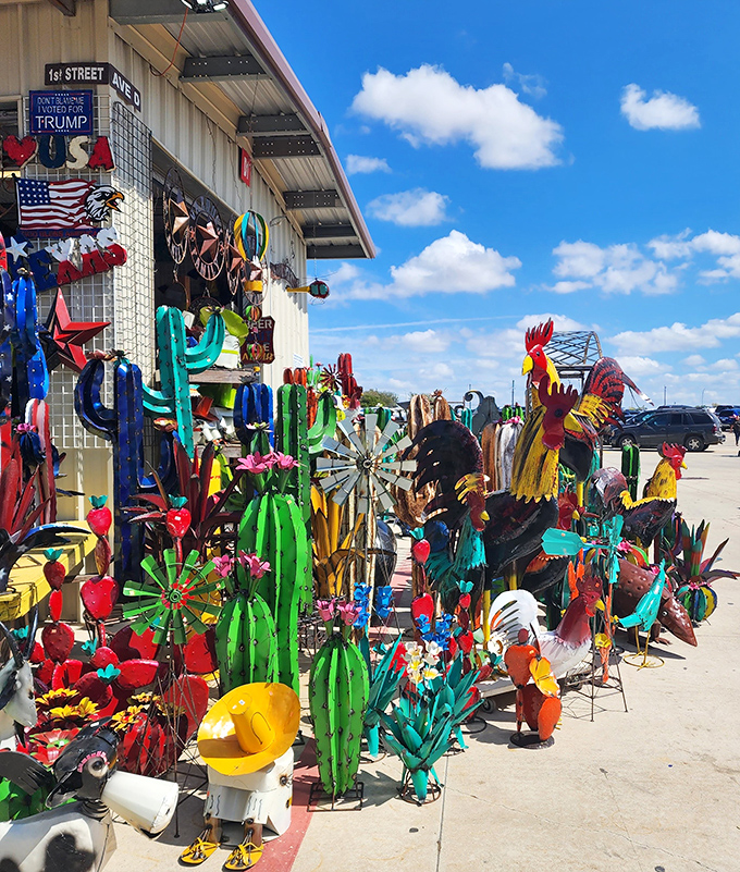 Traders Village San Antonio welcomes visitors with its iconic wooden sign. Beyond those gates lies a wonderland of deals waiting to be discovered.
