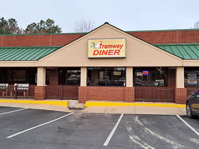 The Tramway Diner's cheerful rooster logo tells you everything - this place takes breakfast seriously and joyfully.