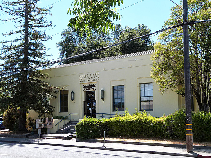 Ukiah's tree-shaded post office represents small-town services without the big-city price tags or parking meter anxiety.