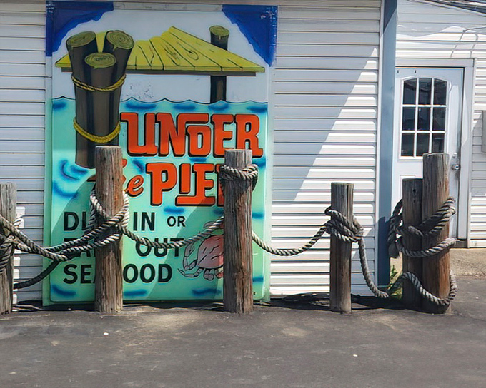 Under the Pier's nautical mural transports diners to seaside adventures without leaving landlocked Levittown behind.