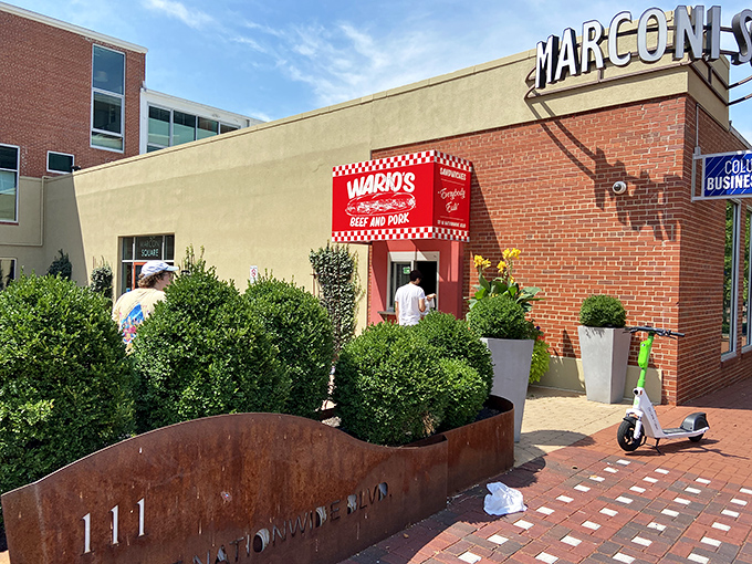 Wario's bold red storefront jumps out like an exclamation point saying "Serious sandwiches happen here!"