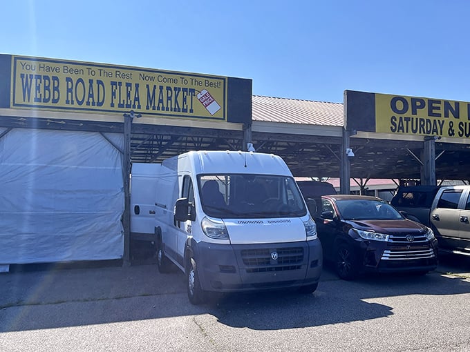 "You've been to the rest, now come to the best!" Webb Road's confident claim draws in curious shoppers. That sign has seen decades of deal-makers!