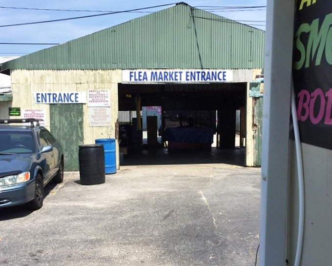 This covered market entrance welcomes bargain hunters into a world of organized treasure hunting adventures.