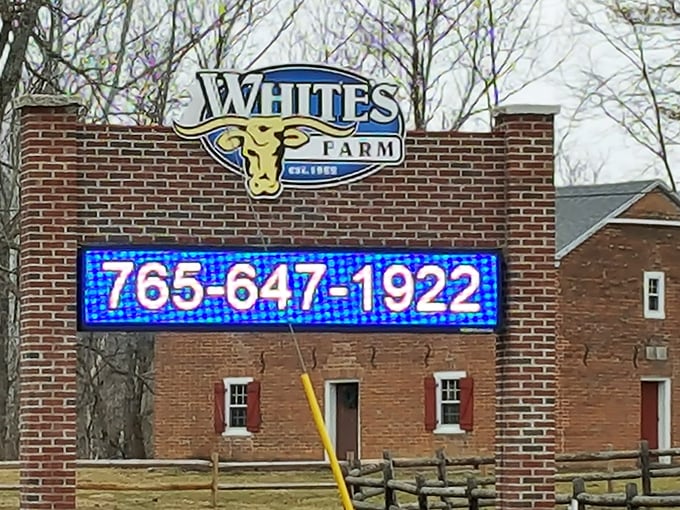 White's Farm's brick sign stands as a landmark for treasure hunters &ndash; established long before "vintage" was trendy.