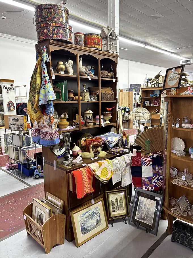 This antique booth overflows with memories and stories, each item waiting patiently for its next loving home.