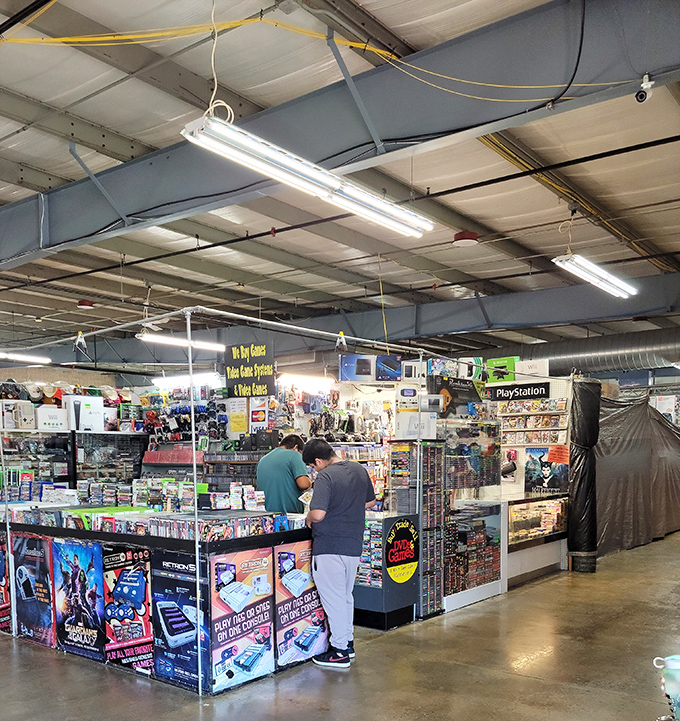 Inside 7 Mile Fair's vast space, gaming enthusiasts find retro treasures that transport them back to simpler, 8-bit times.