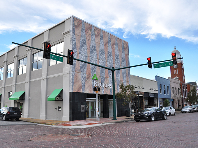 The intersection of Main Street in Bainbridge offers small-town charm with big savings for those living on fixed incomes.