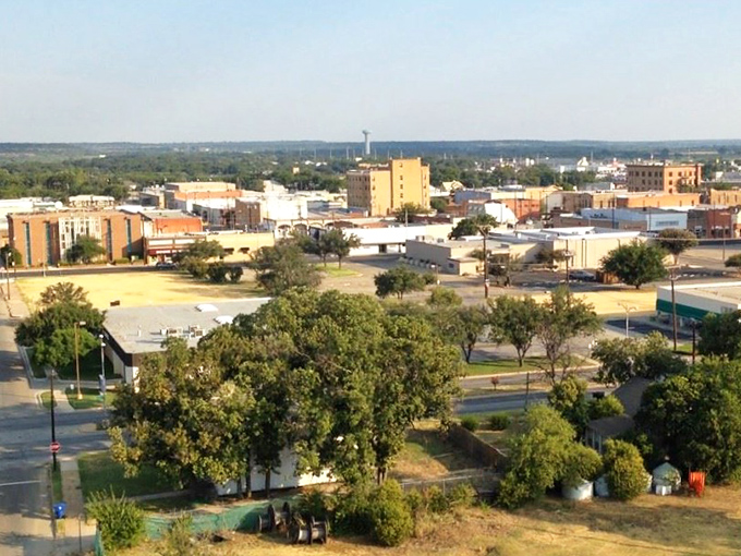 From above, you can see how these Texas towns were thoughtfully planned around their central squares. Community design before there were even design schools!