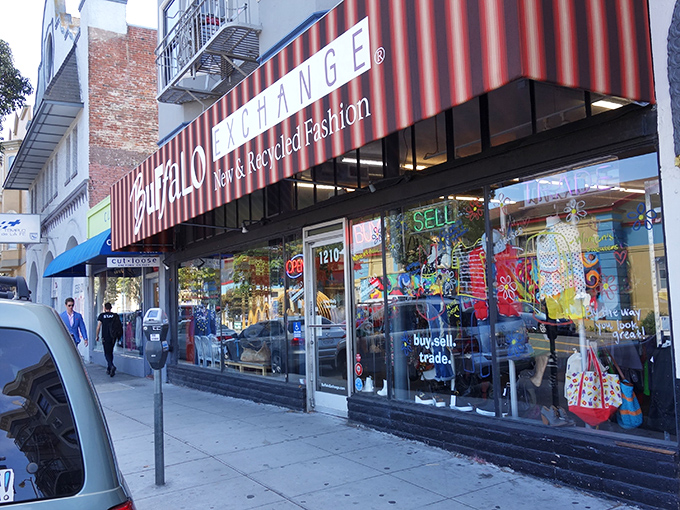 That colorful Valencia Street facade promises the kind of unique finds that make thrift shopping feel like art.