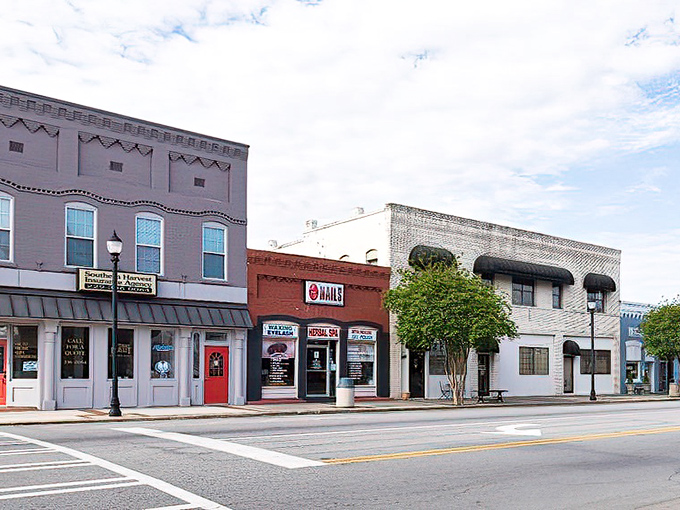 Tree-lined streets and historic buildings create an atmosphere of peaceful, affordable community living.