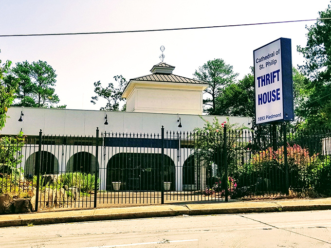 Those classic arches at Cathedral Thrift House promise architectural charm matches the treasures waiting within. 