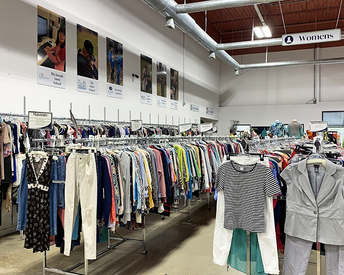 These neat displays and organized racks make thrift shopping feel surprisingly sophisticated and enjoyable.