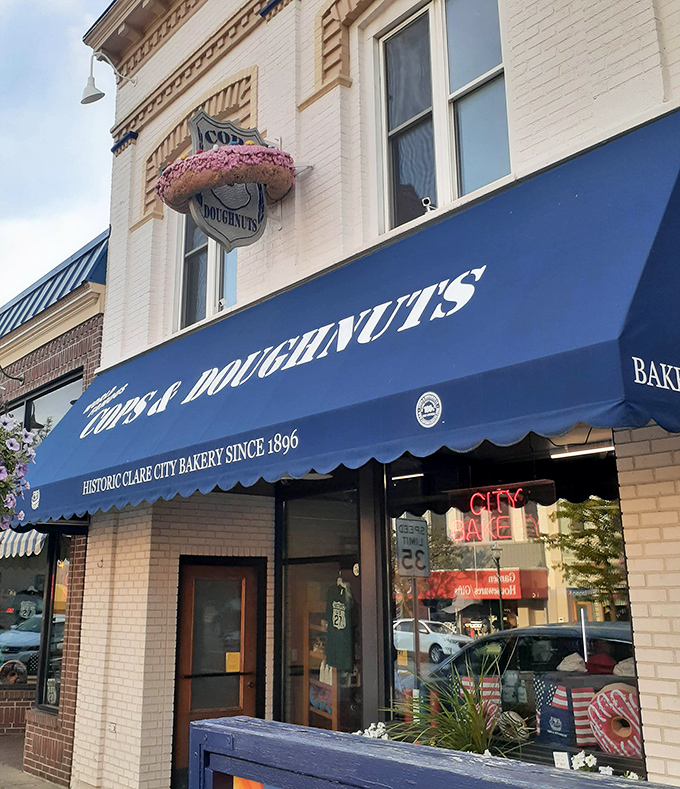 That charming blue awning and vintage building character perfectly frame what's become a true Michigan donut destination and landmark.