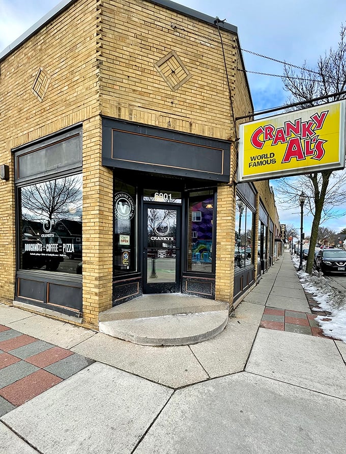 The charming brick building where neighborhood stories are shared over coffee and legendary crullers.