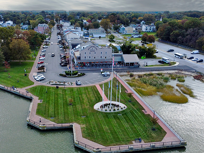 This aerial view captures a community that has perfected the balance between historic preservation and modern living.