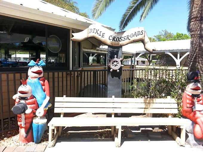 These cheerful crustacean greeters have welcomed space enthusiasts and seafood lovers to Dixie Crossroads for generations.