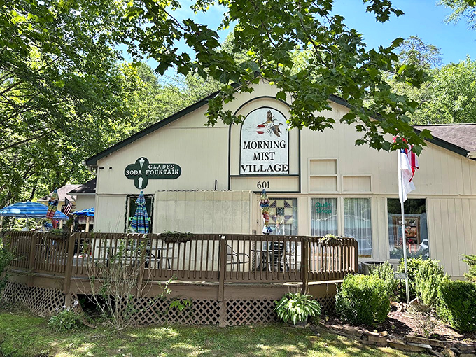 That mountain deck setting makes every scoop of ice cream taste like a vacation memory.