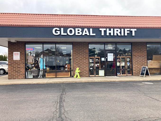 The welcoming storefront displays seasonal finds that hint at the treasures waiting inside.