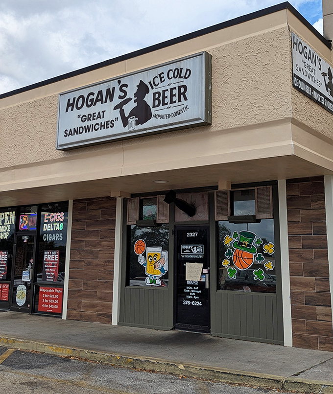 Sports-themed window decorations hint at the casual vibe inside this Gainesville institution where sandwiches reign supreme.