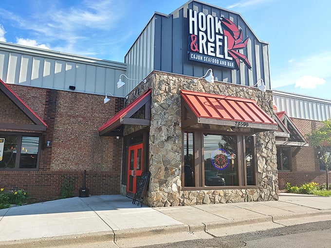 That red door is your gateway to Cajun-spiced seafood adventures that'll wake up every taste bud.