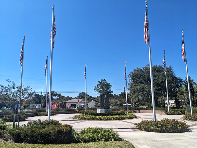 American flags stand tall in Inverness, where patriotism and small-town pride create a picture-perfect Florida moment.