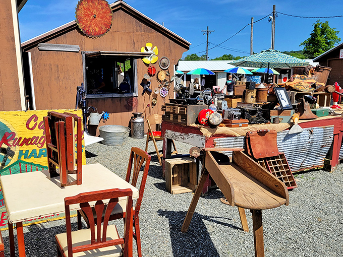 Handcrafted furniture and vintage treasures create an irresistible combination for serious collectors and browsers.