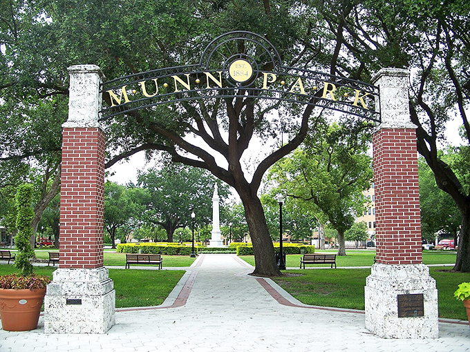 Munn Park in Lakeland offers shaded respite where Spanish moss creates nature's own cathedral.