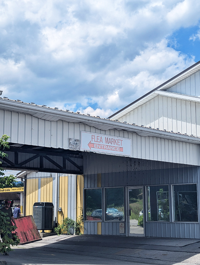 "ENTRANCE" reads the sign, but seasoned treasure hunters already know Leighty's Market is worth the detour.