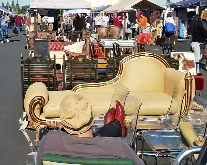 That golden chaise lounge screams "draw me like one of your French antiques!" Long Beach's furniture finds would make Marie Antoinette drop her cake.