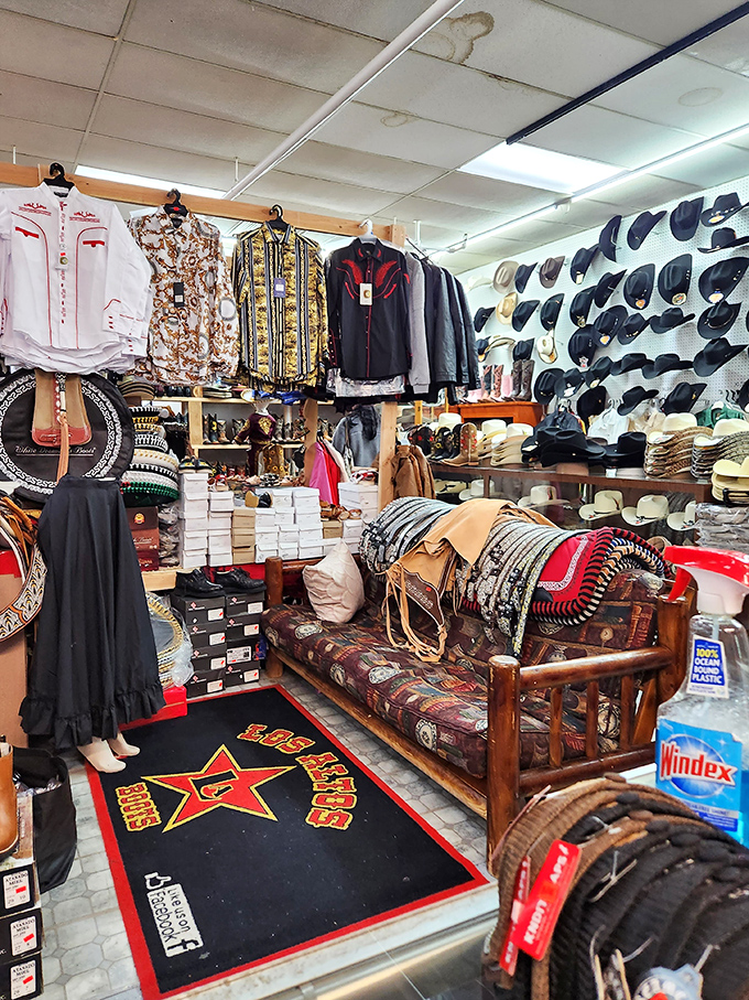 Inside M&S Sales, cowboy hats cover the wall like a western museum while saddles wait for their next adventure.