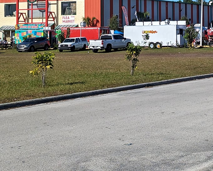 Food trucks and market stalls create a festive atmosphere. Nothing works up an appetite quite like the thrill of finding the perfect souvenir.