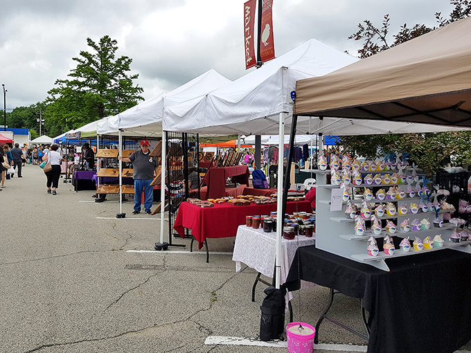 Historic buildings watch over bustling market scenes where community gathering meets serious bargain hunting.