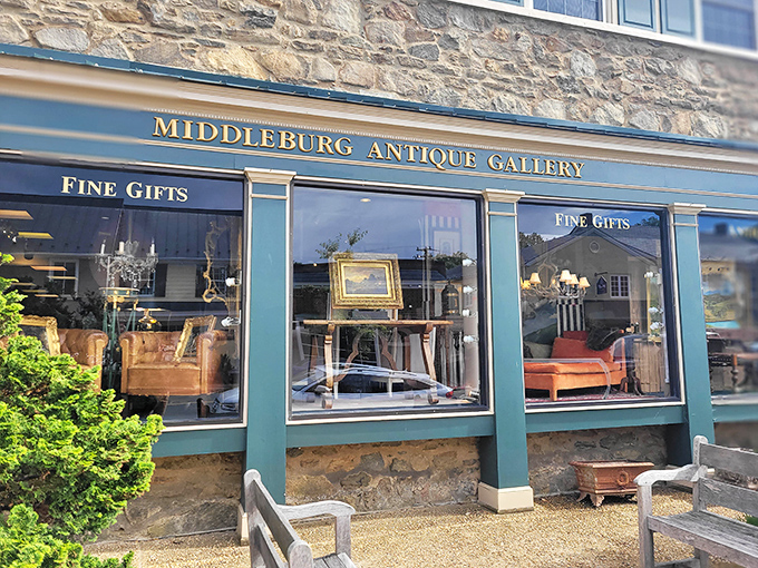 Window shopping never looked so good – elegant displays hint at the curated collection waiting inside.