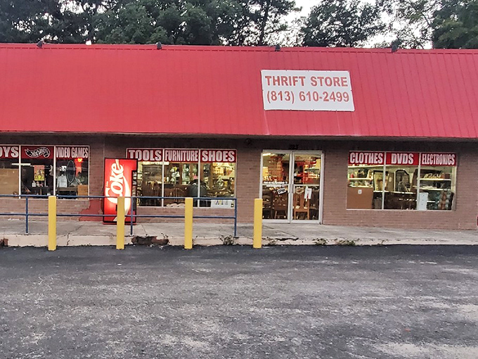 Window displays packed with everything from tools to toys promise endless browsing possibilities inside.