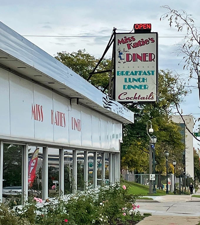 The clean white exterior of Miss Katie's hides a world of breakfast wonders. Those flower beds aren't just pretty&mdash;they're a hint at the freshness inside.