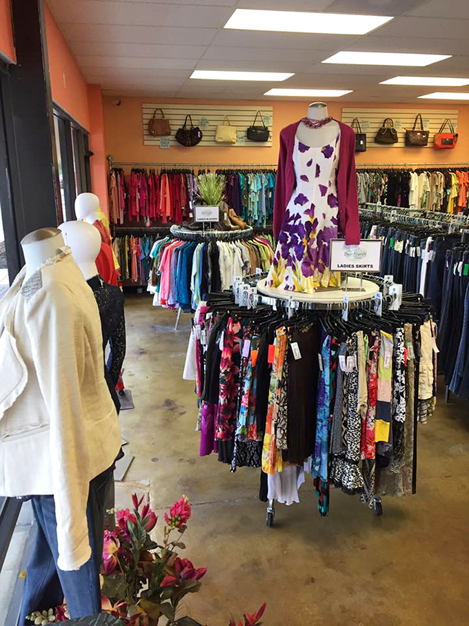 Mannequins modeling thrifted fashion prove secondhand can be first-class. Those colorful skirts are waiting for their second chance at making a statement.